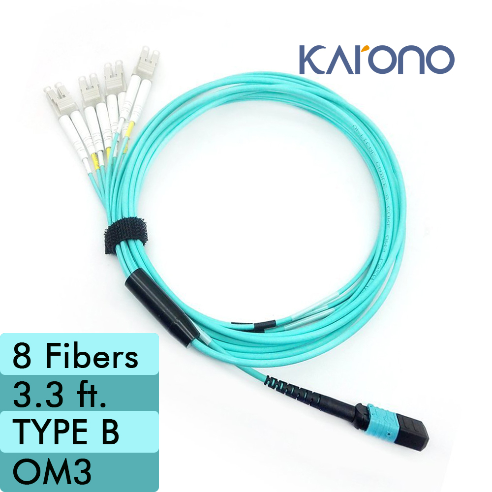 3.3ft MPO/MTP to 8 x LC (4 Duplex), Type-B, 10GB/40G OM3 Multi-mode Fan ...