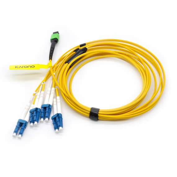 Karono MPO/MTP Fiber Breakout Cable, MPO to 8 x LC (4 Duplex), 9/125 Singlemode, Polarity B(Key ...